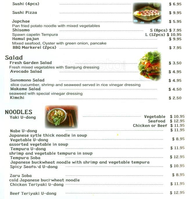 Menu at Sushi Momo restaurant, Toronto, Leslie St