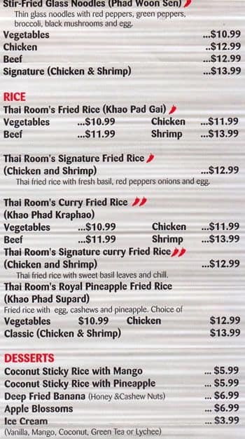 Menu at Thai Room bloor west restaurant, Toronto, 719A College St