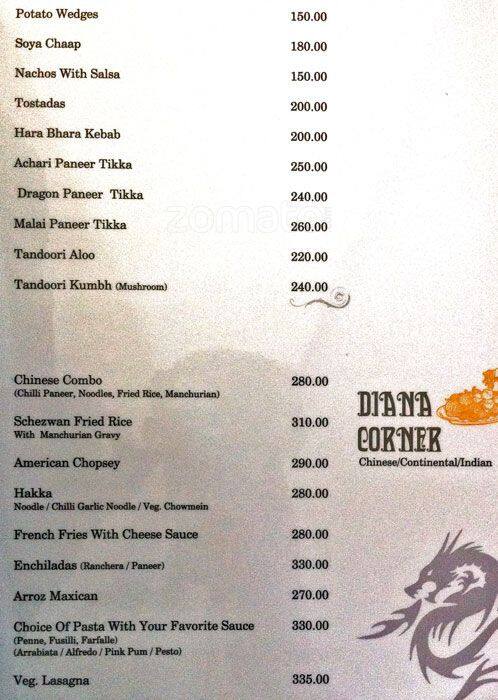 Menu at Dragon Club, Jaipur