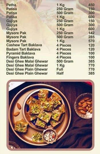 Menu at Sindhi Sweets, Chandigarh, 178A
