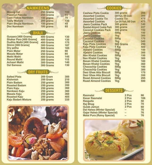 Menu at Sindhi Sweets, Chandigarh, 178A