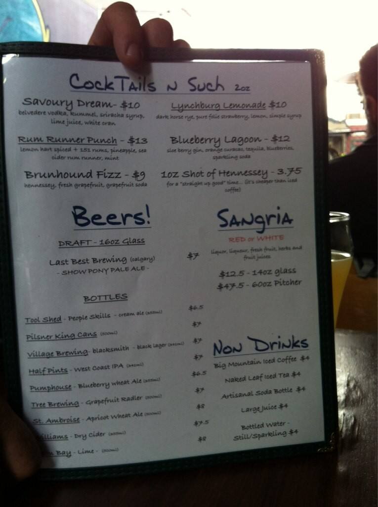 Menu at Container Bar, Calgary