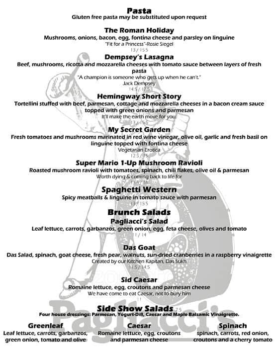 Menu at Pagliacci's steakhouse, Victoria