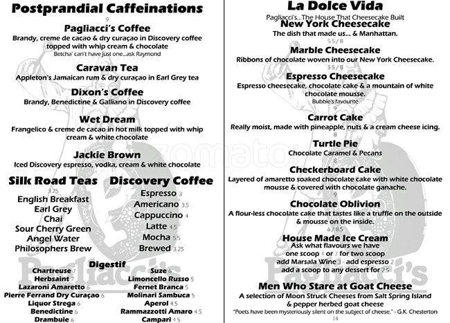 Menu at Pagliacci's steakhouse, Victoria