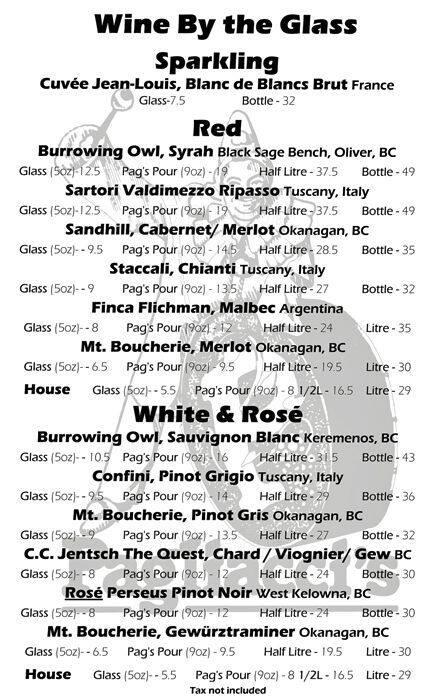 Menu at Pagliacci's steakhouse, Victoria