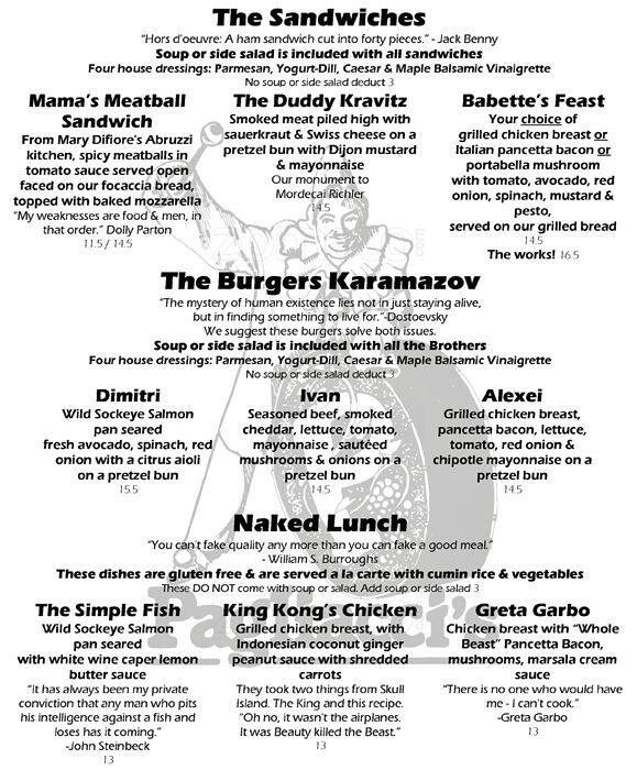 Menu at Pagliacci's steakhouse, Victoria