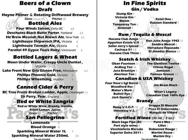 Menu at Pagliacci's steakhouse, Victoria