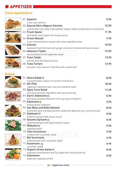 Menu at Ozora Sushi Restaurant, Concord