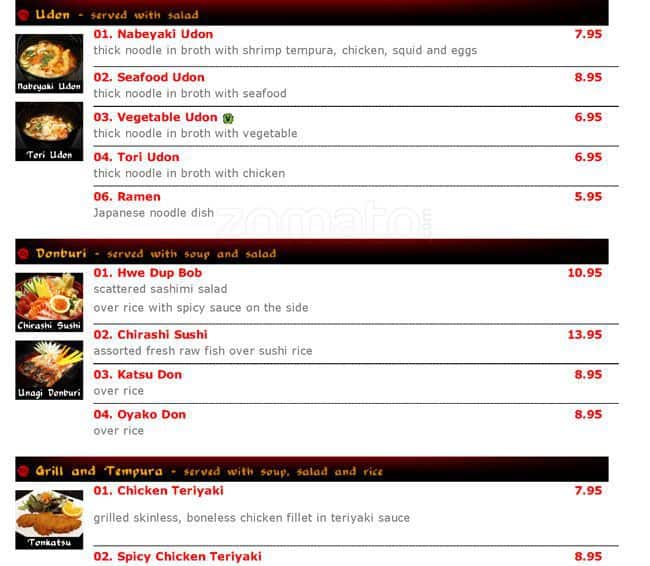 Menu at Ozora Sushi Restaurant, Concord