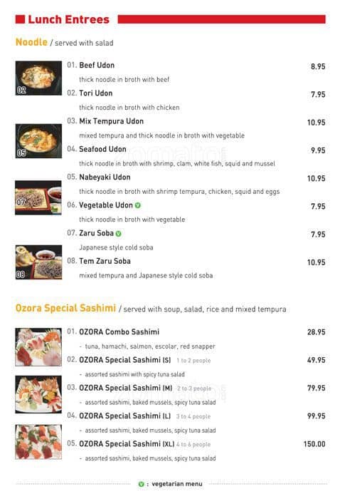 Menu at Ozora Sushi Restaurant, Concord