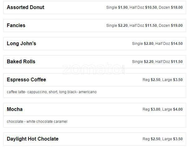 Menu at The Grumpy Egg (Formally known as Daylight Donuts) restaurant ...