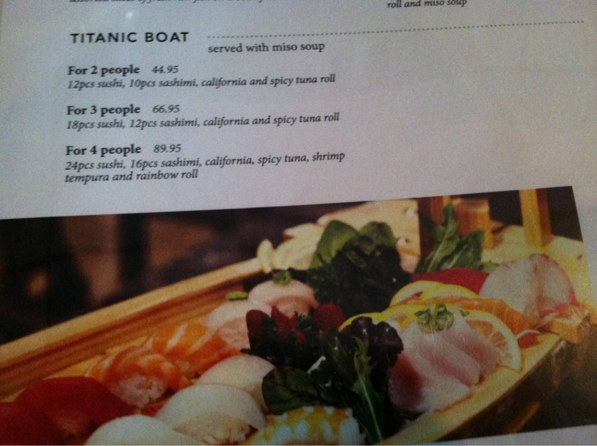 Menu at Mijuri restaurant, Springfield