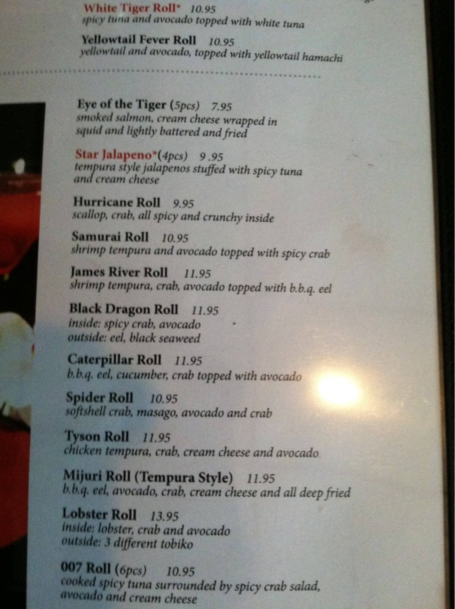 Menu at Mijuri restaurant, Springfield