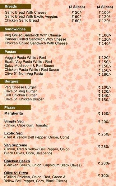 Cafe Olives 51 Menu, Menu for Cafe Olives 51, Sector 7, Dwarka, New ...