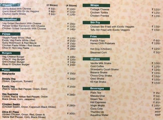 Menu at Cafe Olives 51, New Delhi, B-294