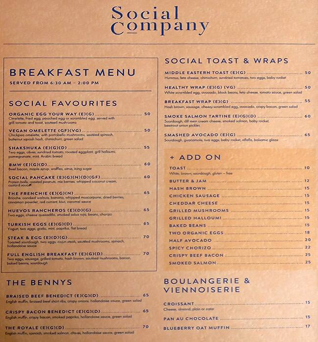 Menu of Social Company - Zabeel House by Jumeirah, The Greens, Dubai
