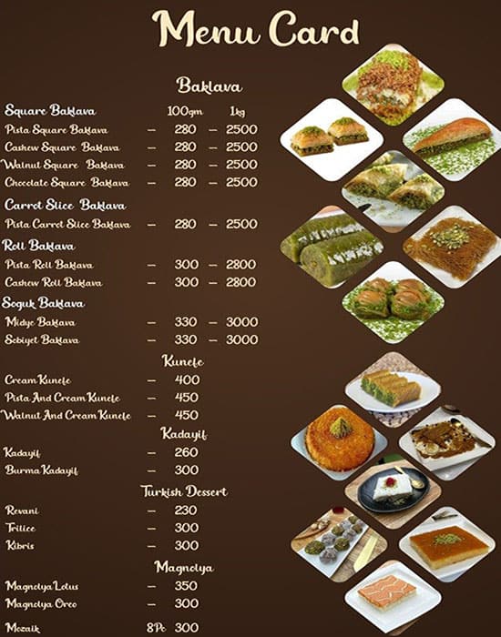 Menu at Ottoman’s Turkish Baklava & Künefe, Chennai