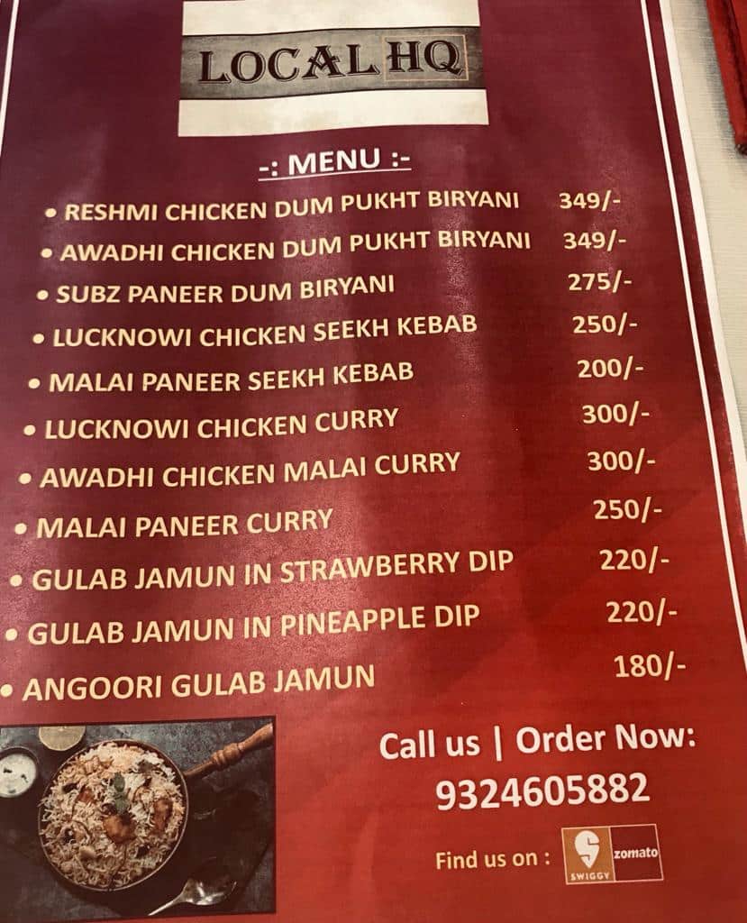 Menu of Local Hq, Hiranandani Estate, Thane West, Thane