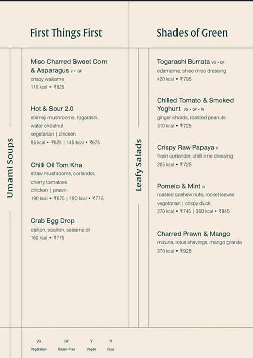 Menu of Taido, DLF Phase 1, Gurgaon