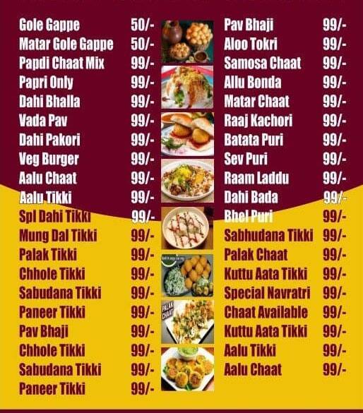 Menu of Alka Chaat, Sector 27, Noida