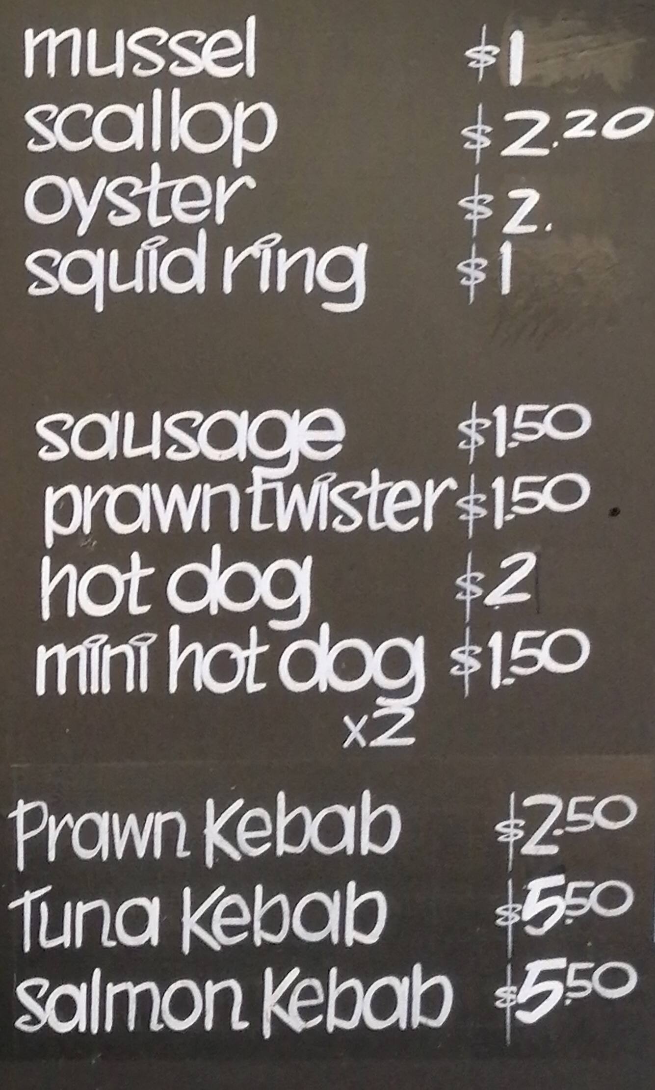 Menu at Oceanz Seafood fast food, Auckland, Greville Road