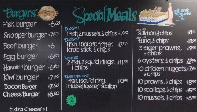 Menu at Oceanz Seafood fast food, Auckland, Greville Road