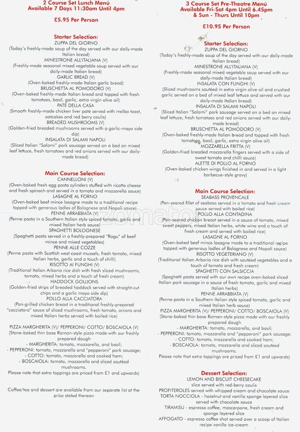 Menu at Qua restaurant, Glasgow