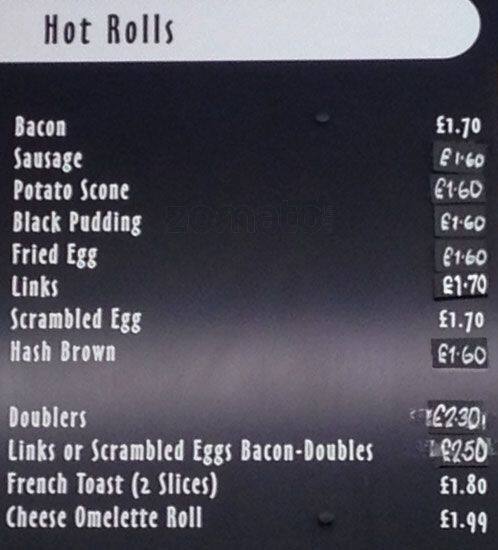 Menu at Henry Healy cafe, Glasgow