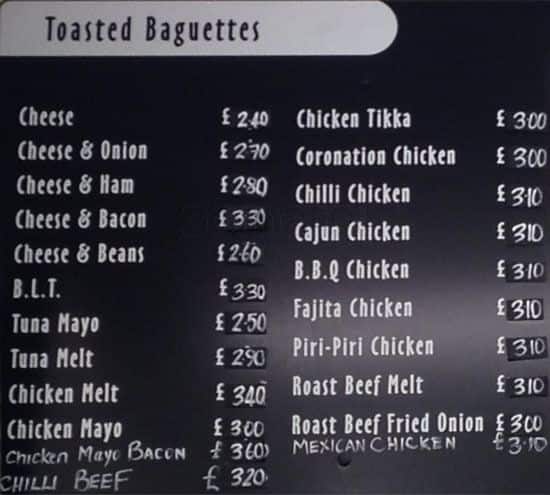 Menu at Henry Healy cafe, Glasgow