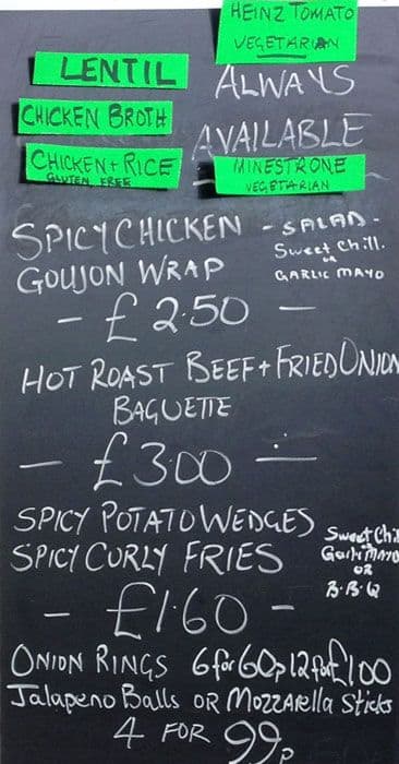 Menu at Henry Healy cafe, Glasgow