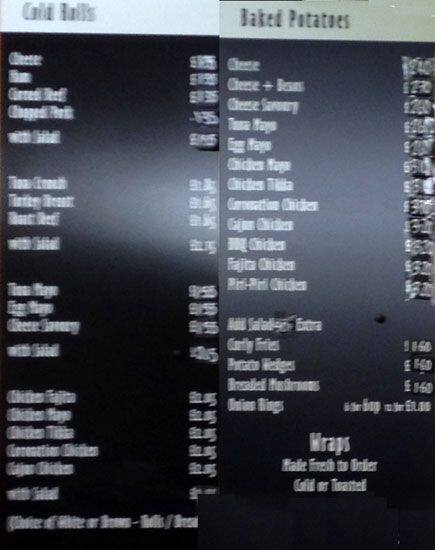 Menu at Henry Healy cafe, Glasgow