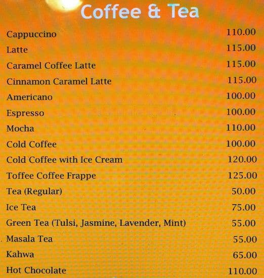 Menu at Tramp Tree Cafe, Lucknow