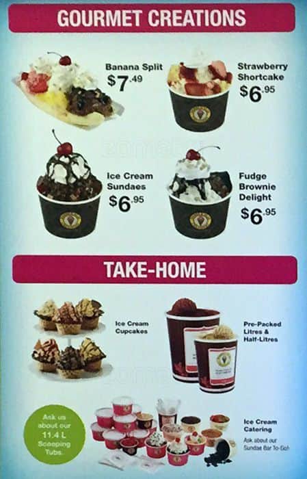 Menu at Marble Slab Creamery desserts, Oakville, 155 Lakeshore Rd E