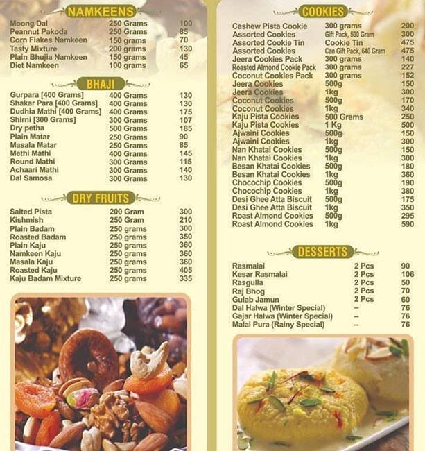 Menu at Sindhi Sweets, Chandigarh, SCO 151