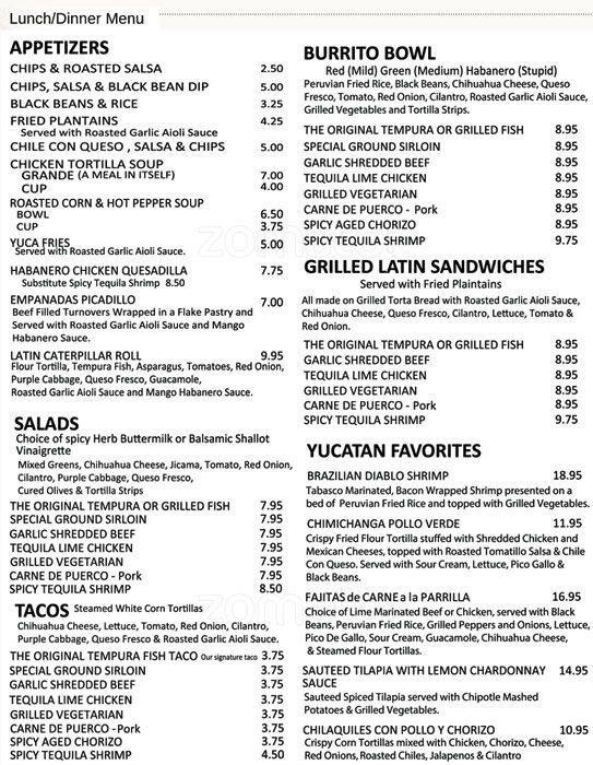 Menu at Yucatan Taco Stand pub & bar, Fort Worth