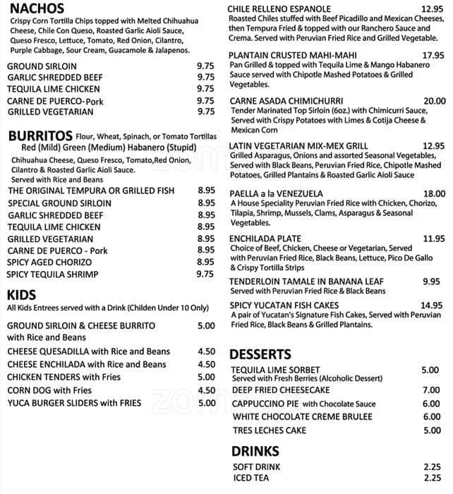 Menu at Yucatan Taco Stand Tequila Bar & Grill, Dallas