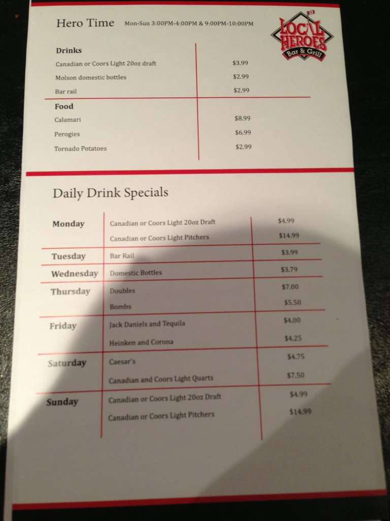 Menu at Local Heroes: Oklahoma Edition pub & bar, Ottawa, Robertson Rd ...