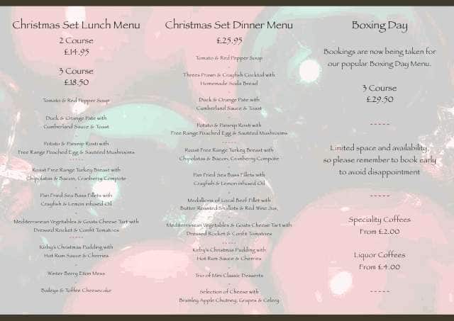 Menu at The Three Houses restaurant, Wakefield