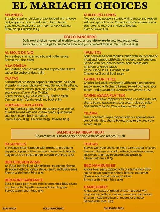 Menu at El Mariachi Mexican Restaurant, Novi