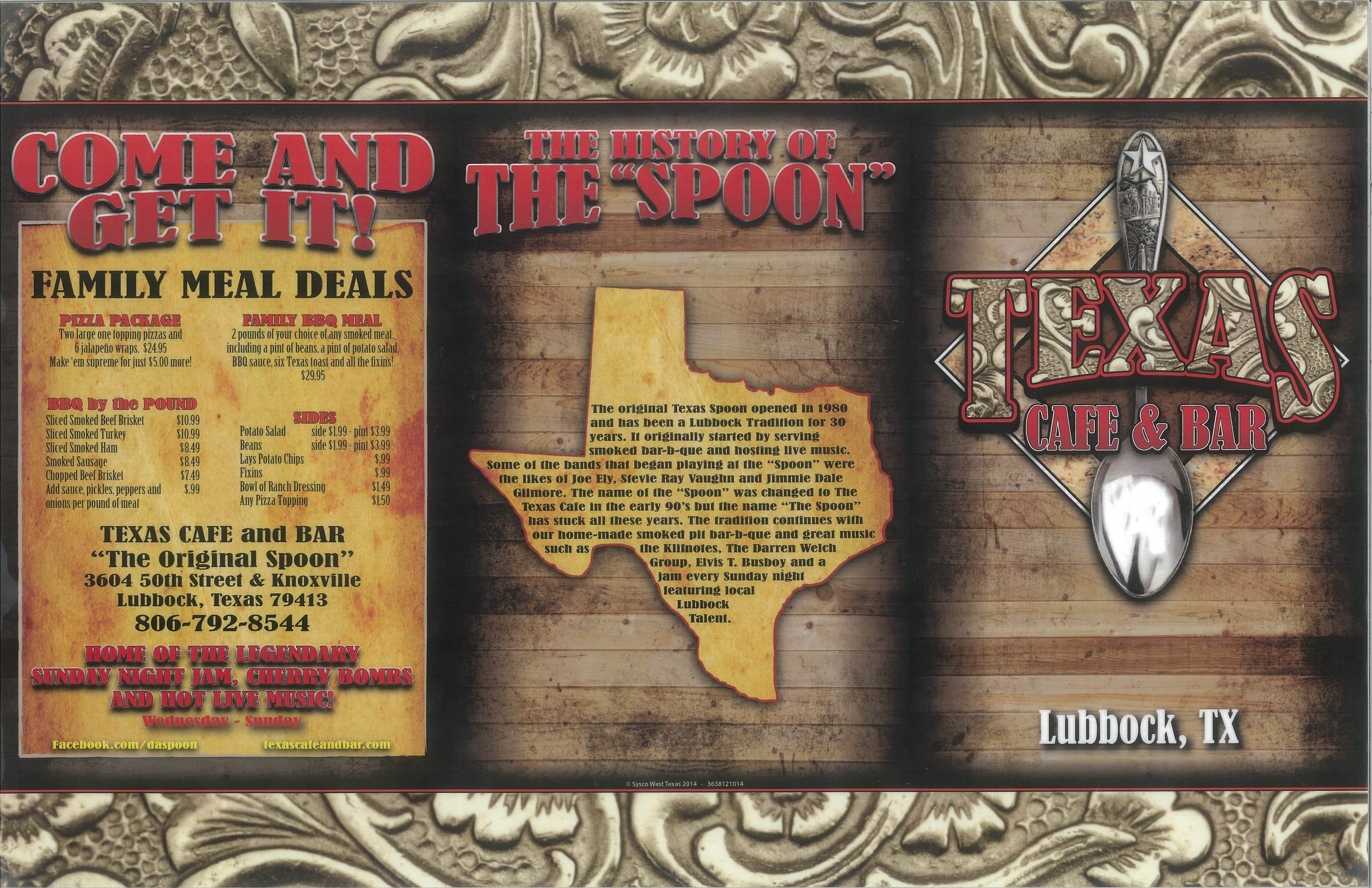 Carta de Texas Cafe & Bar, Lubbock