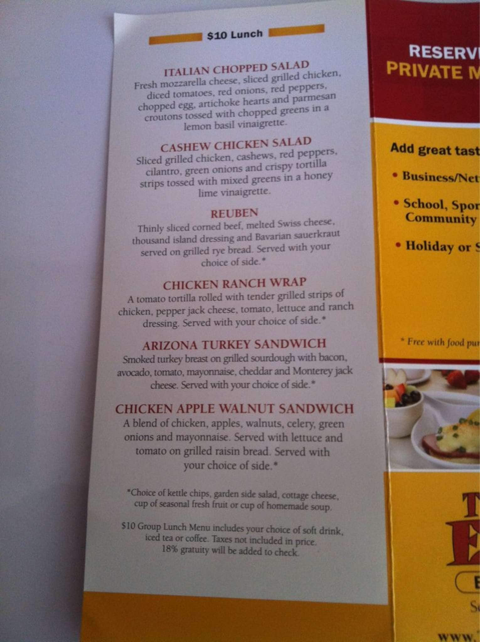 Menu at The Egg & I Restaurants, Tyler