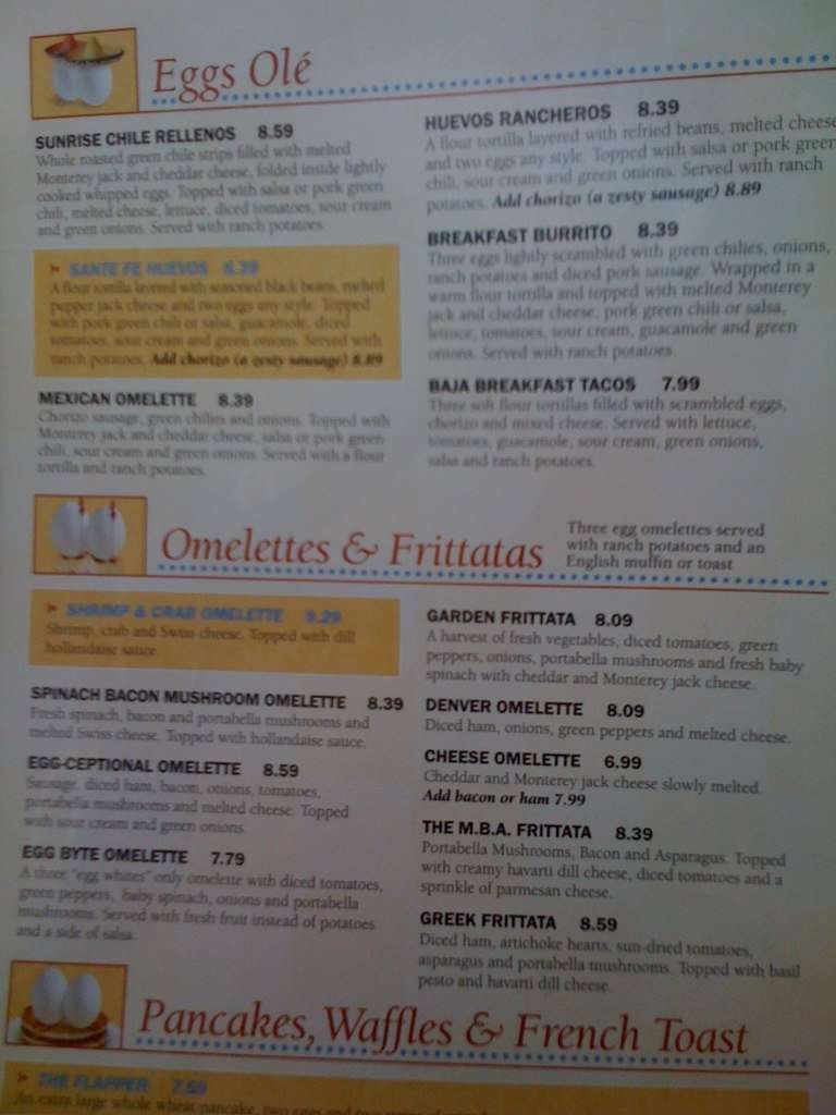 Menu at The Egg & I Restaurants, Tyler