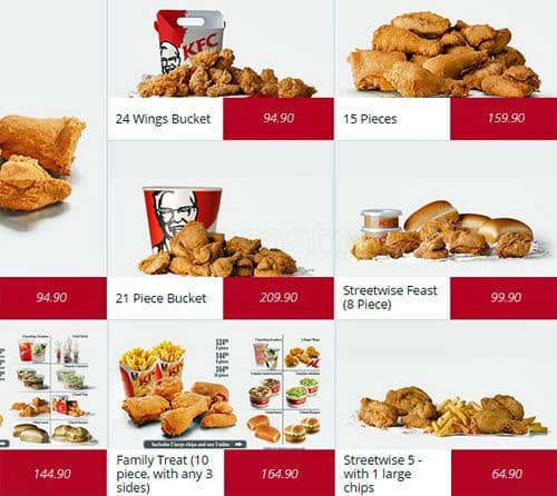 Menu at KFC, White River