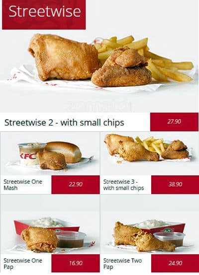Speisekarte von KFC, White River