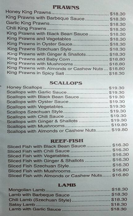 Menu at Sunshine Chinese Restaurant, Ormiston