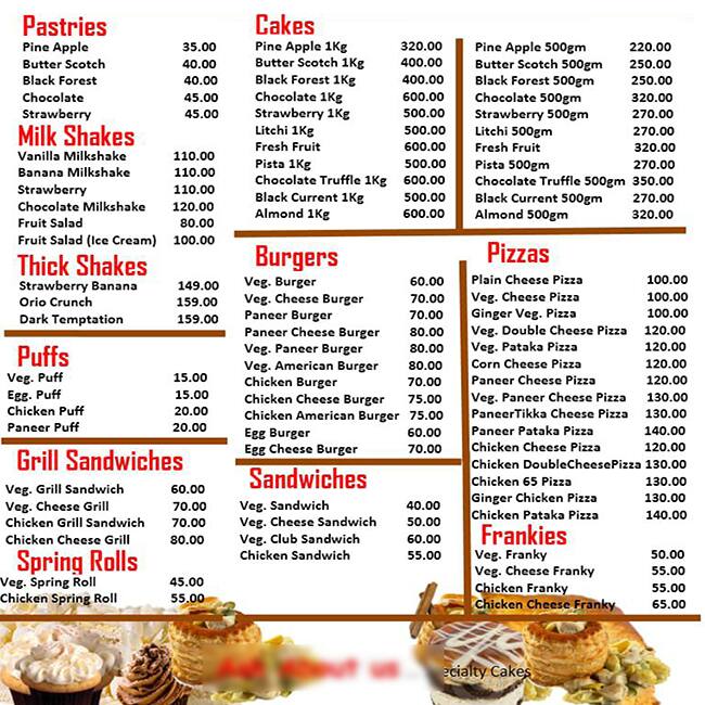 Menu at Sai Tipsy Topsy Bakery, Hyderabad, Plot 139