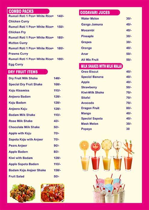 Menu at Godavari Ruchulu Gachibowli, Hyderabad