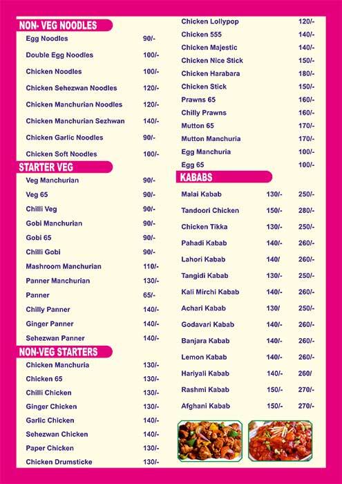 Menu at Godavari Ruchulu Gachibowli, Hyderabad