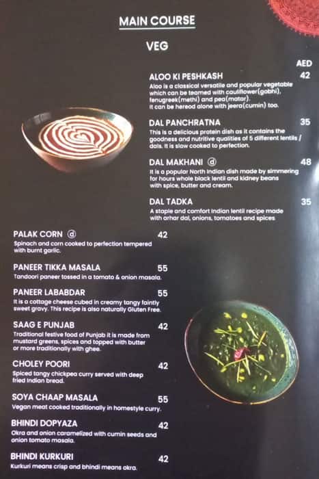 Menu at Daalchini CV restaurant, Dubai