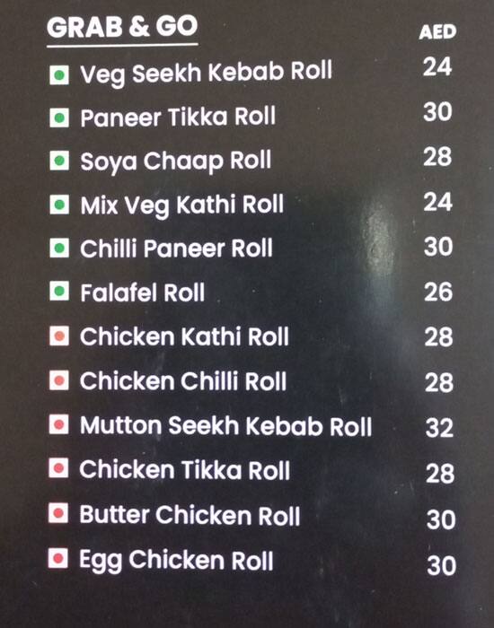 Menu at Daalchini CV restaurant, Dubai